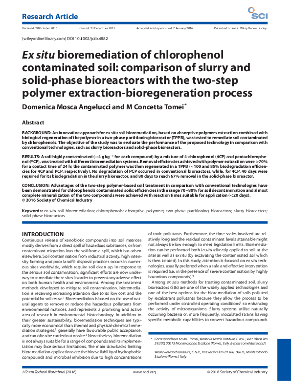 (PDF) Ex situ bioremediation of chlorophenol contaminated soil ...
