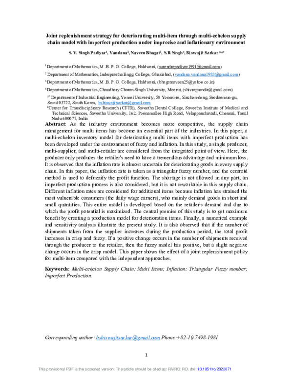 (PDF) Multi-Echelon Inventory for Deteriorating Items under Fuzzy Inflation