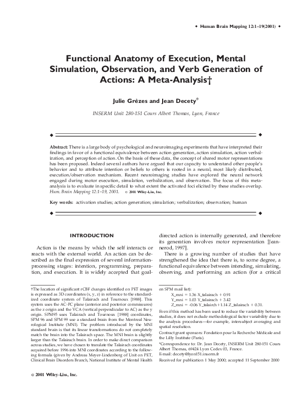 (PDF) Functional anatomy of execution, mental simulation, observation, and verb generation of ...