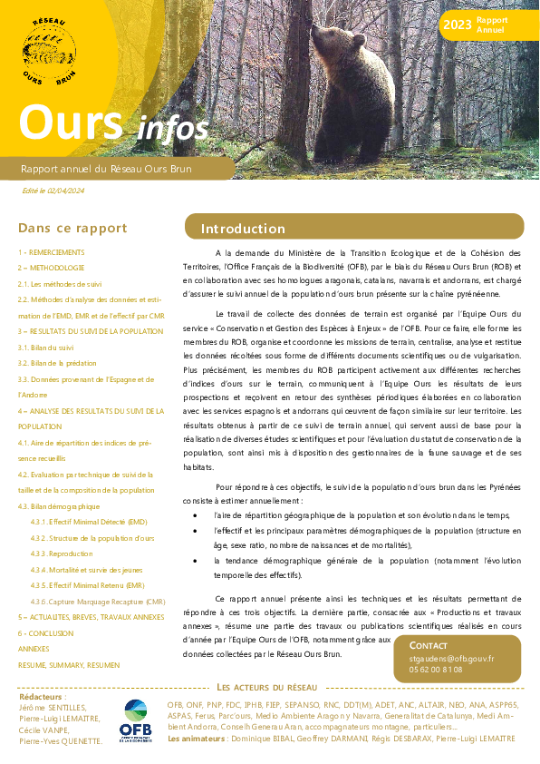 (PDF) Rapport annuel du Réseau Ours Brun Ours 2023
