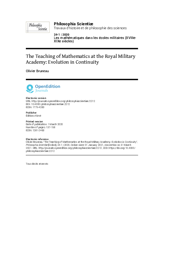 (PDF) The Teaching of Mathematics at the Royal Military Academy ...
