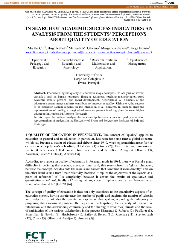 (PDF) In Search of Academic Success Indicators: An Analysis from the ...