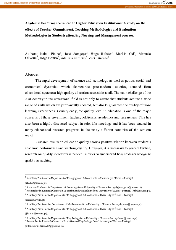 (PDF) Academic Performance in Public Higher Education Institutions: A ...