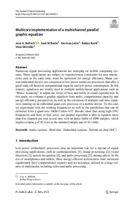 (PDF) Multicore implementation of a multichannel parallel graphic equalizer