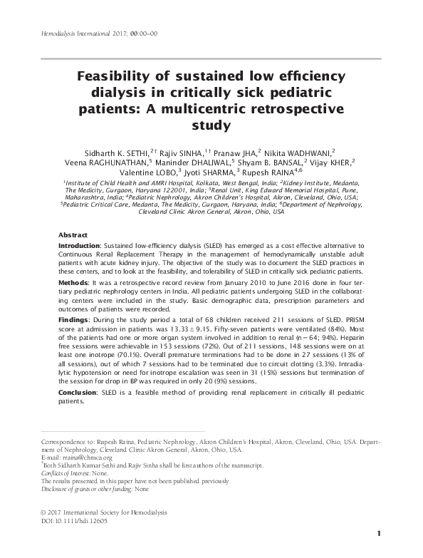 (PDF) Feasibility of sustained low efficiency dialysis in critically ...