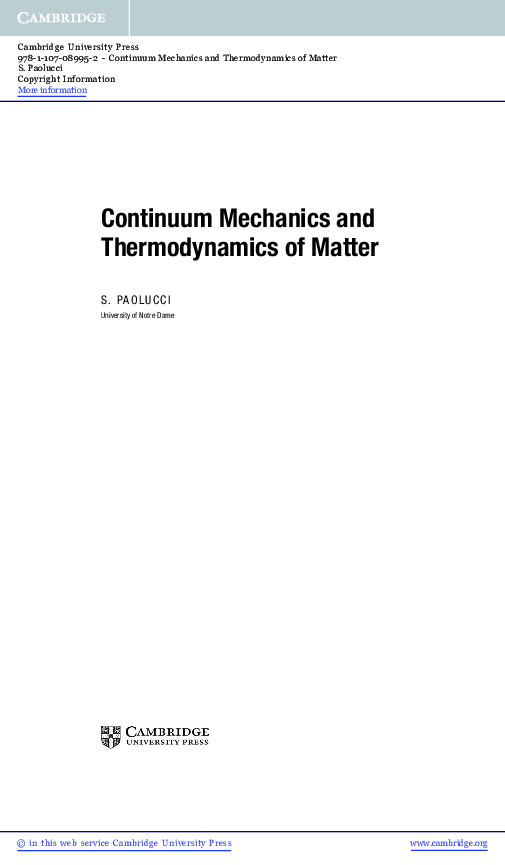 (PDF) Continuum Mechanics and Thermodynamics of Matter