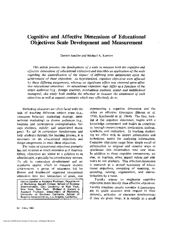 (PDF) Cognitive and Affective Dimensions of Educational Objectives ...