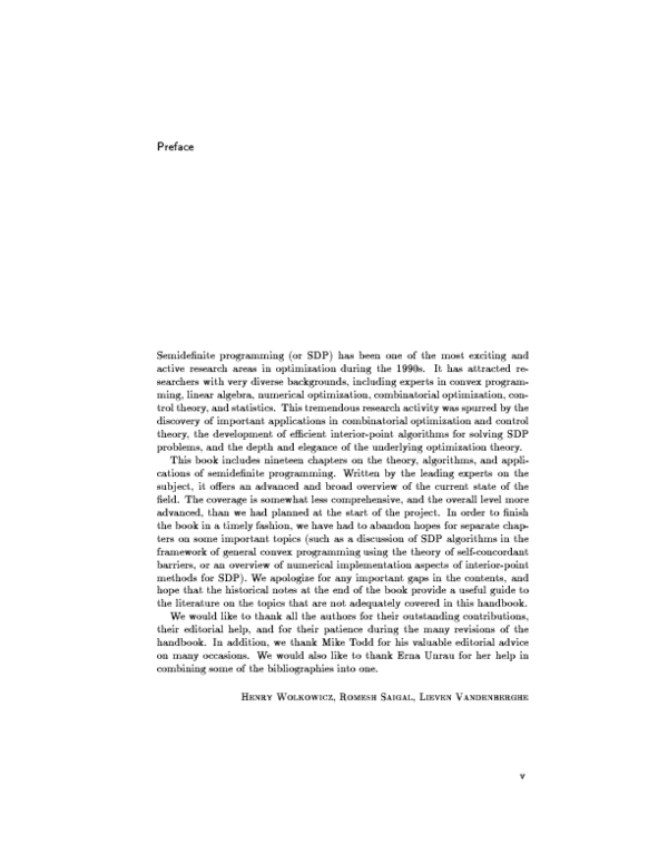 (PDF) Handbook of semidefinite programming : theory, algorithms, and applications