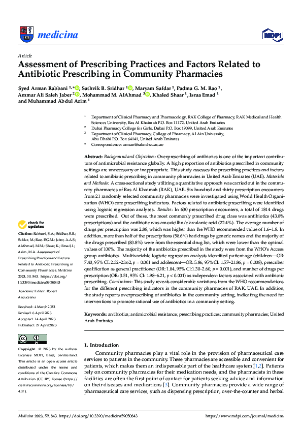 (PDF) Assessment of Prescribing Practices and Factors Related to Antibiotic Prescribing in ...