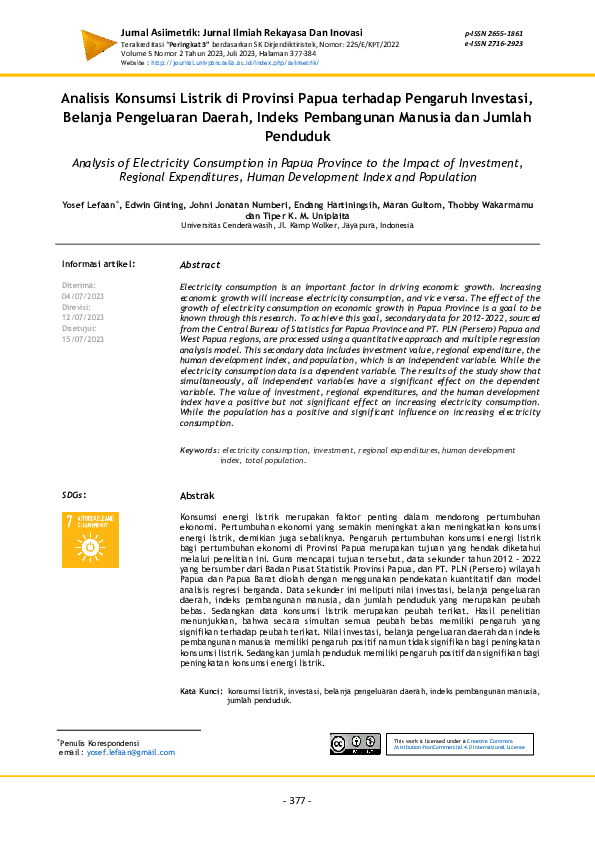 (PDF) Analisis Konsumsi Listrik di Provinsi Papua terhadap Pengaruh Investasi, Belanja ...