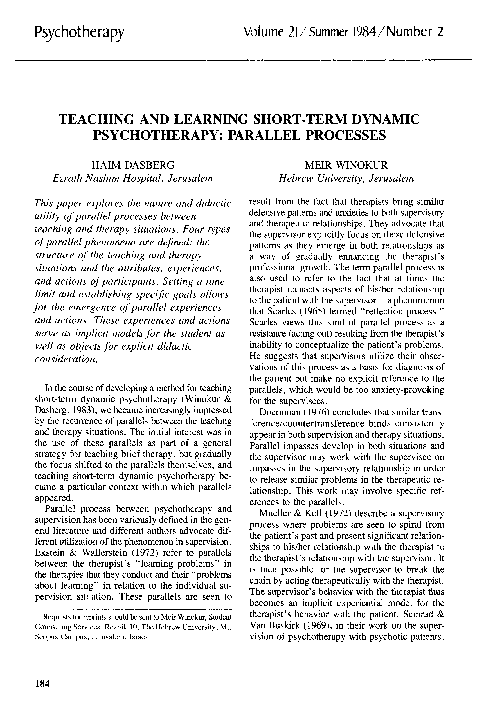(PDF) Teaching and learning short-term dynamic psychotherapy. Techniques and resistances