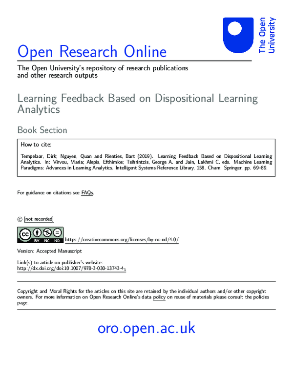 (PDF) Learning Feedback Based on Dispositional Learning Analytics