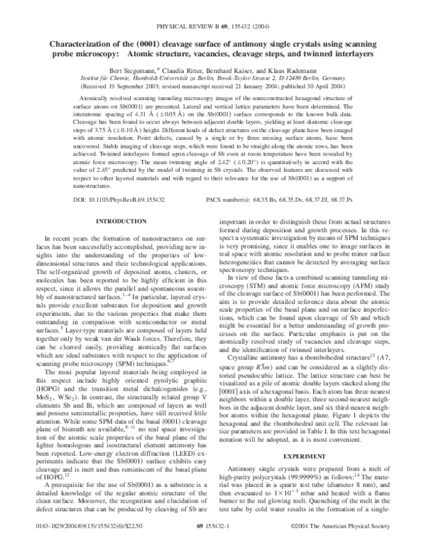 (PDF) Characterization of the (0001) cleavage surface of antimony ...