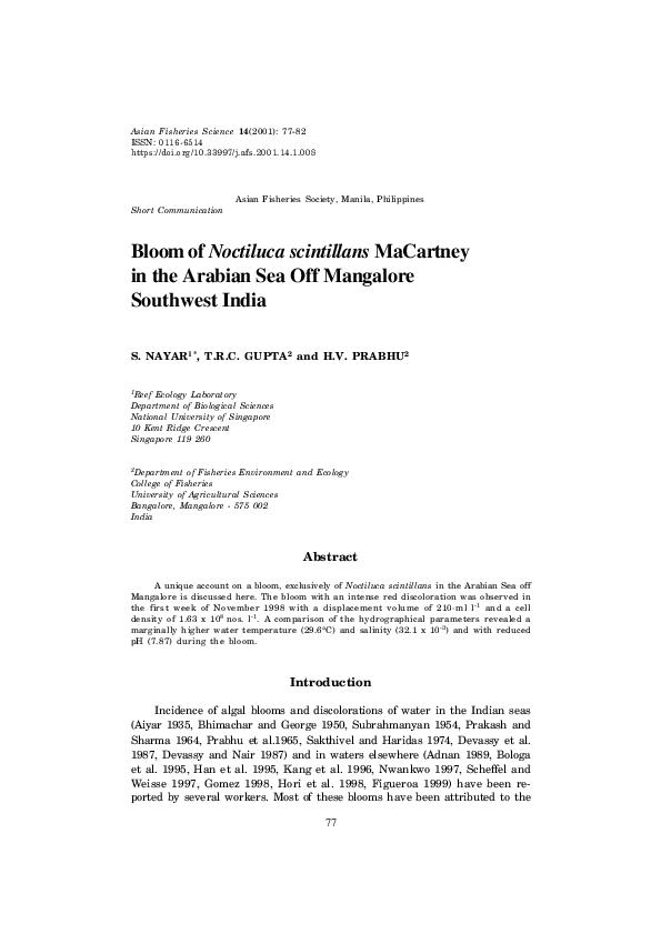 (PDF) Bloom of Noctiluca scintillans MaCartney in the Arabian Sea Off ...