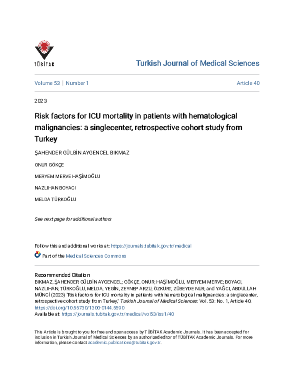 (PDF) Risk factors for ICU mortality in patients with hematological ...