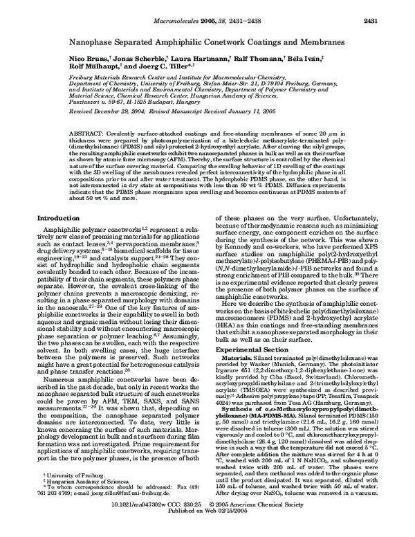 (PDF) Nanophase Separated Amphiphilic Conetwork Coatings and Membranes