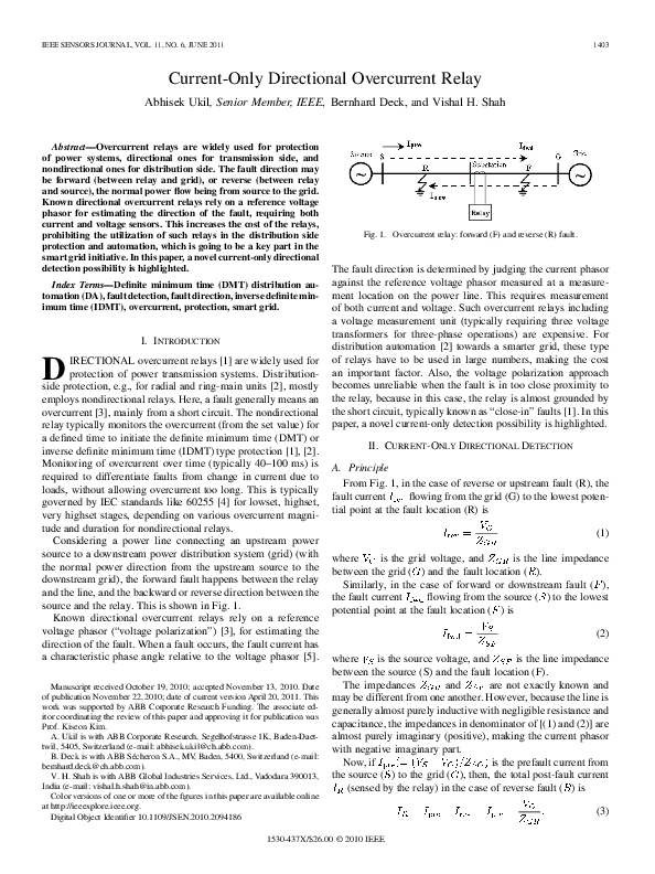 (PDF) Current-Only Directional Overcurrent Relay