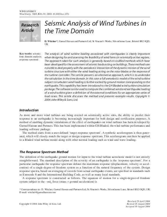 (PDF) Seismic analysis of wind turbines in the time domain
