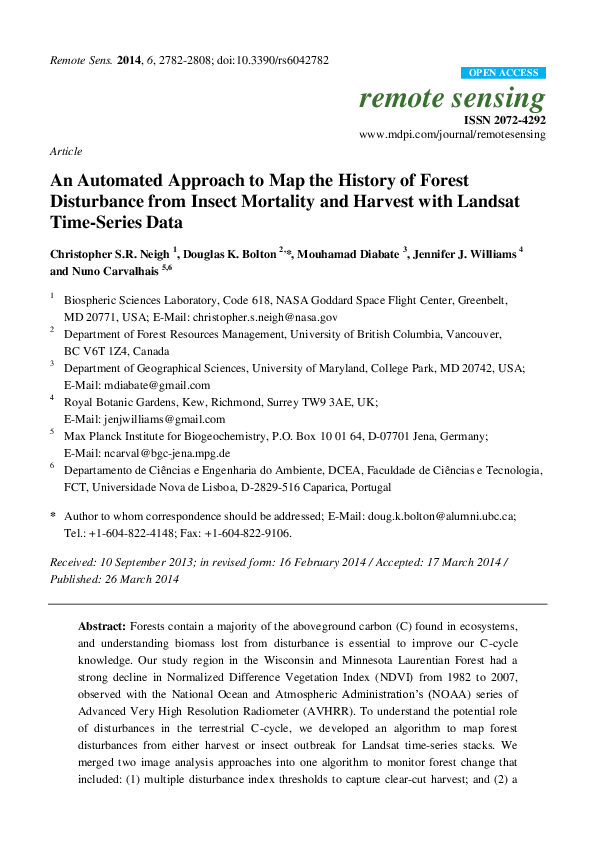Pdf Article An Automated Approach To Map The History Of Forest Disturbance From Insect
