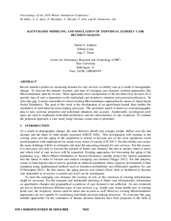 (PDF) Agent-Based Modeling and Simulation of Individual Elderly Care ... (PDF) Agent-Based Modeling and Simulation of Individual Elderly Care ...