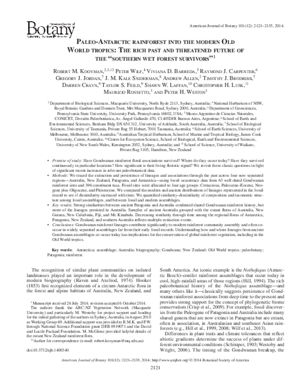 (PDF) Paleo‐Antarctic rainforest into the modern Old World tropics: The ...