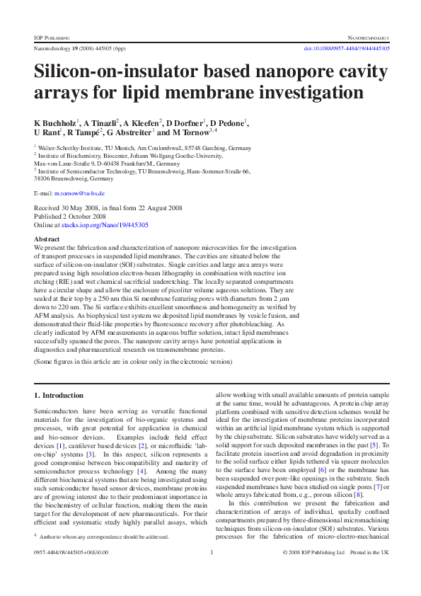 (PDF) Silicon-on-insulator based nanopore cavity arrays for lipid ...