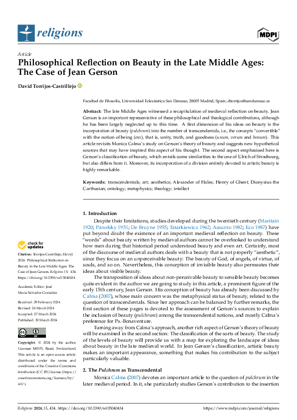 (PDF) Philosophical Reflection on Beauty in the Late Middle Ages: The Case of Jean Gerson