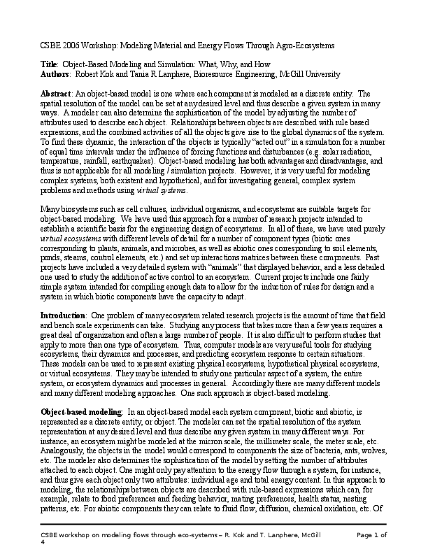 Doc Object Based Modeling And Simulation What Why And How