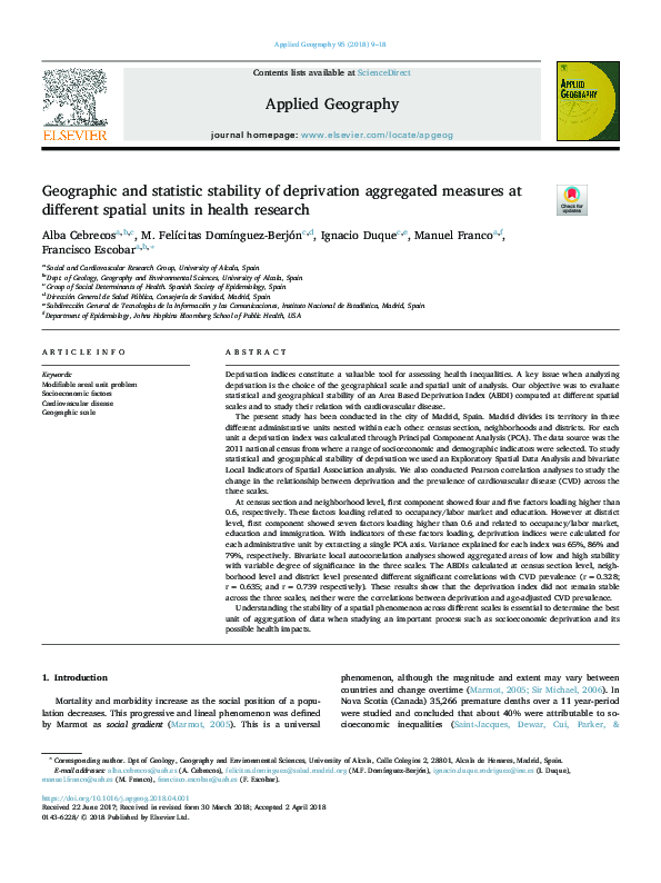 (PDF) Geographic and statistic stability of deprivation aggregated ...