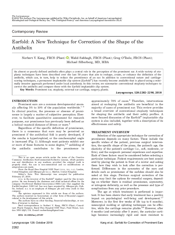(PDF) Earfold: A New Technique for Correction of the Shape of the Antihelix