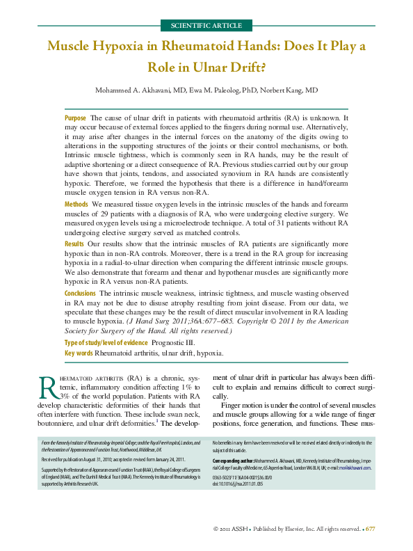 (PDF) Muscle Hypoxia in Rheumatoid Hands: Does It Play a Role in Ulnar ...