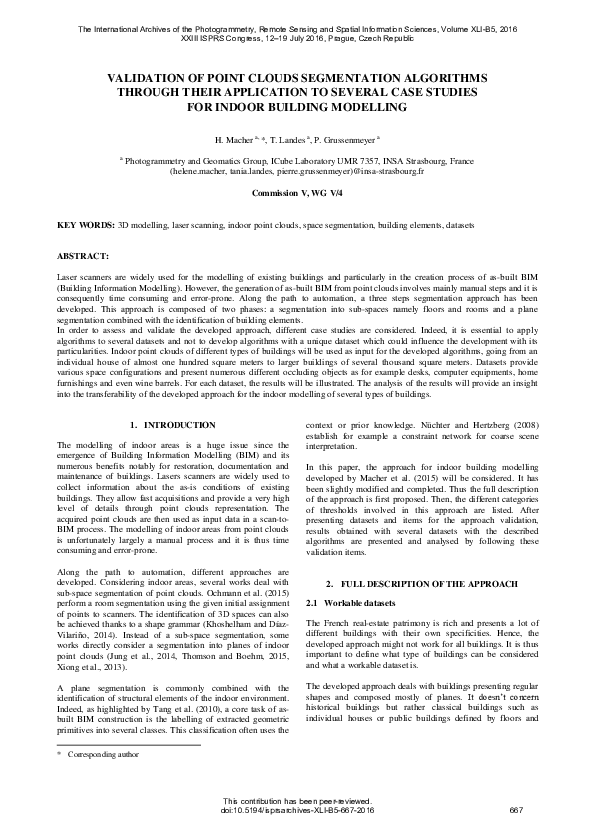 (PDF) Validation of Point Clouds Segmentation Algorithms Through Their Application to Several ...