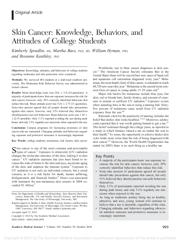 (PDF) Skin Cancer: Knowledge, Behaviors, and Attitudes of College Students