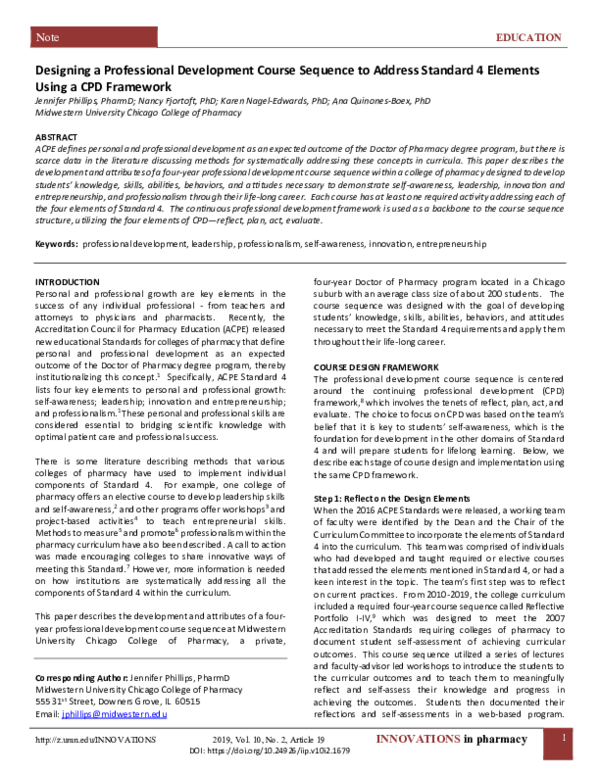 (PDF) Designing a Professional Development Course Sequence to Address Standard 4 Elements Using ...
