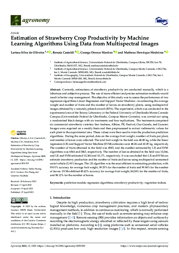 (PDF) Estimation of Strawberry Crop Productivity by Machine Learning Algorithms Using Data from ...