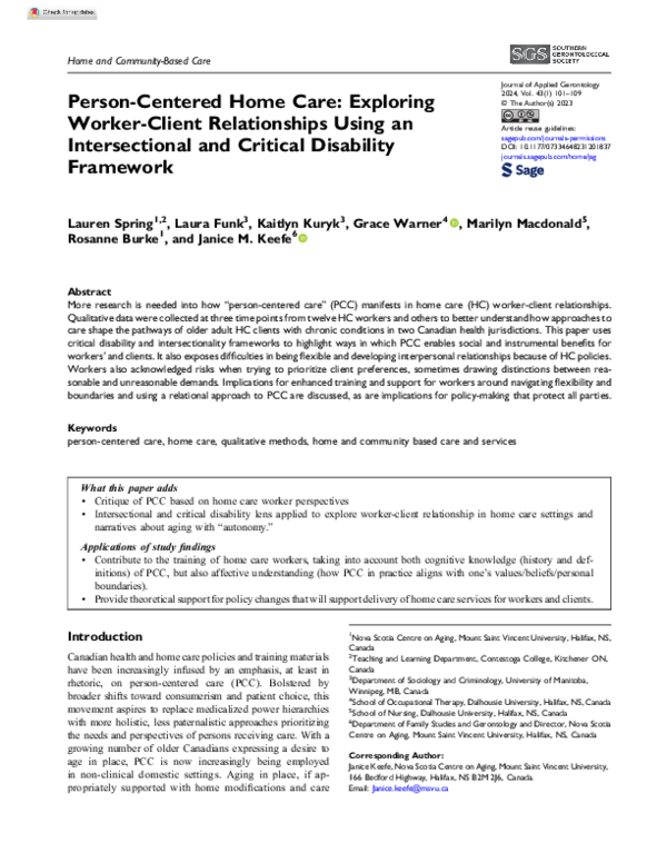 (PDF) Person-Centered Home Care: Exploring Worker-Client Relationships ...
