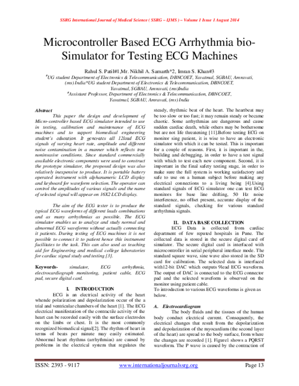 (PDF) Microcontroller based ECG arrhythmia biosimulator for testing ECG ...
