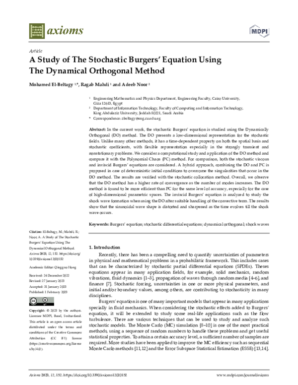 (PDF) A Study of The Stochastic Burgers’ Equation Using The Dynamical ...