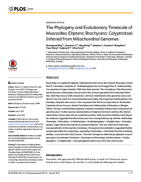 (PDF) The Phylogeny and Evolutionary Timescale of Muscoidea (Diptera ...
