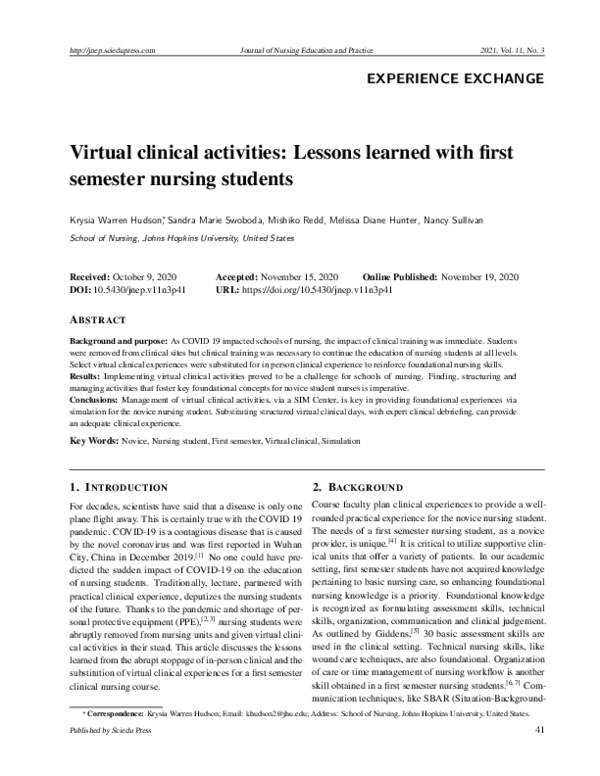 (PDF) Virtual clinical activities: Lessons learned with first semester ...