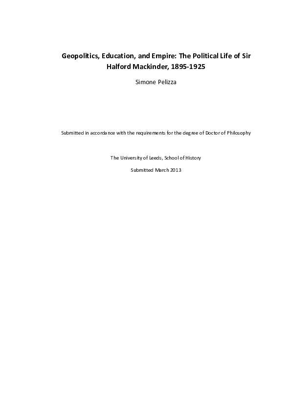 (PDF) Geopolitics, education, and empire : the political life of Sir ...
