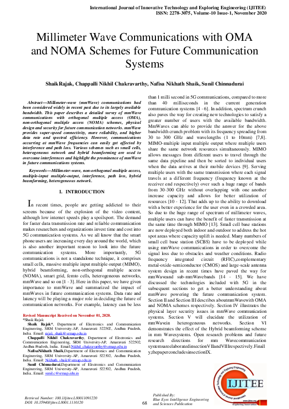 (PDF) Millimeter Wave Communications with OMA and NOMA Schemes for Future Communication Systems
