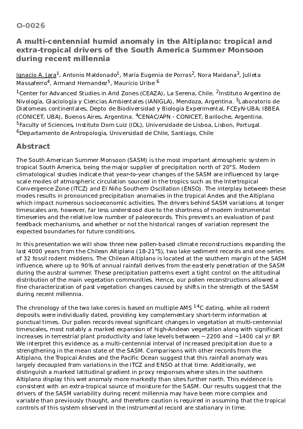 (PDF) A multi-centennial humid anomaly in the Altiplano: tropical and ...
