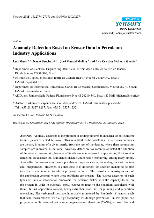 (PDF) Anomaly detection based on sensor data in petroleum industry applications