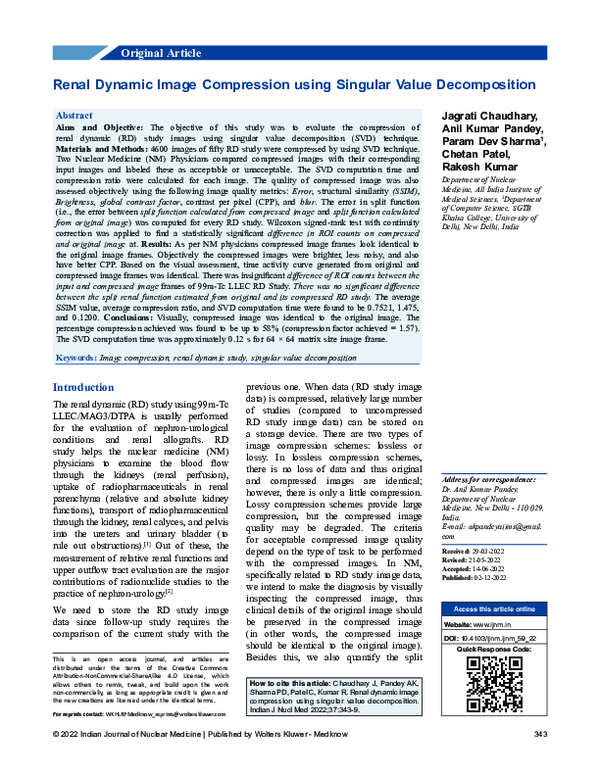(PDF) Renal dynamic image compression using singular value decomposition