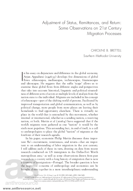 (PDF) Adjustment of Status, Remittances, and Return: Some Observations ...