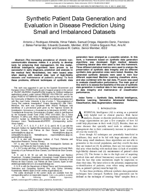 (PDF) Synthetic Patient Data Generation and Evaluation in Disease ...