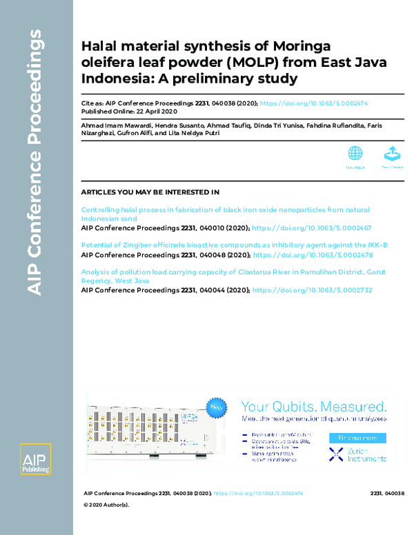 (PDF) Halal material synthesis of Moringa oleifera leaf powder (MOLP) from East Java Indonesia ...