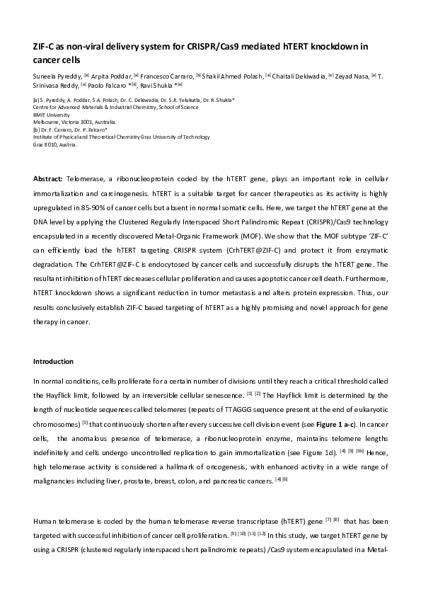 (PDF) ZIF-C Mediated CRISPR Targeting of hTERT