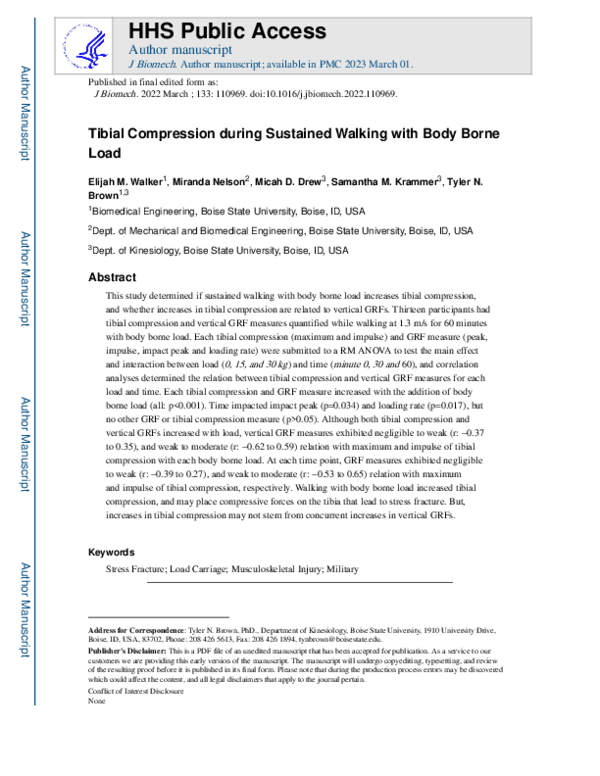 (PDF) Tibial compression during sustained walking with body borne load ...